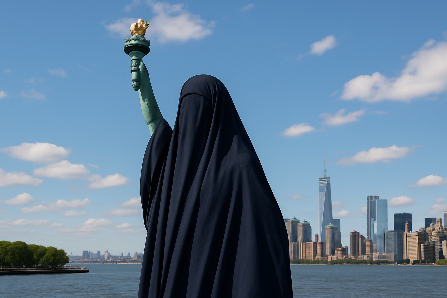 Statue of Liberty draped in a burka to celebrate NYC first muslim mayor ...